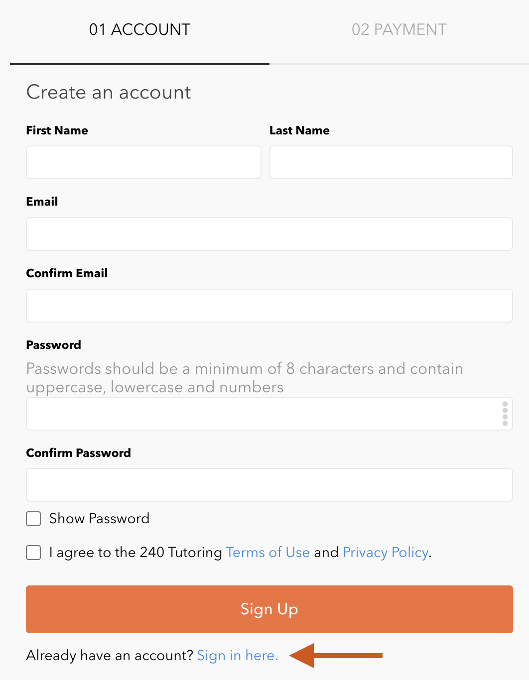 Initial 240 Tutoring Subscription Process